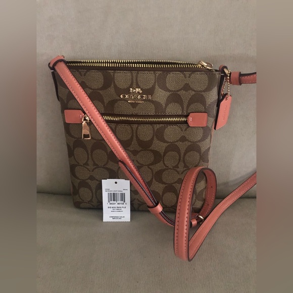 Bags | Coach Crossbody With Coral Color Strap New With Tags On It ...
